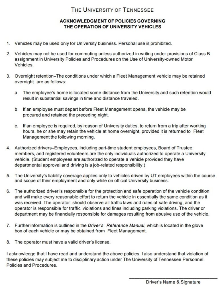 GS5104 - Motor Vehicle Safety Policy - UT System Policies