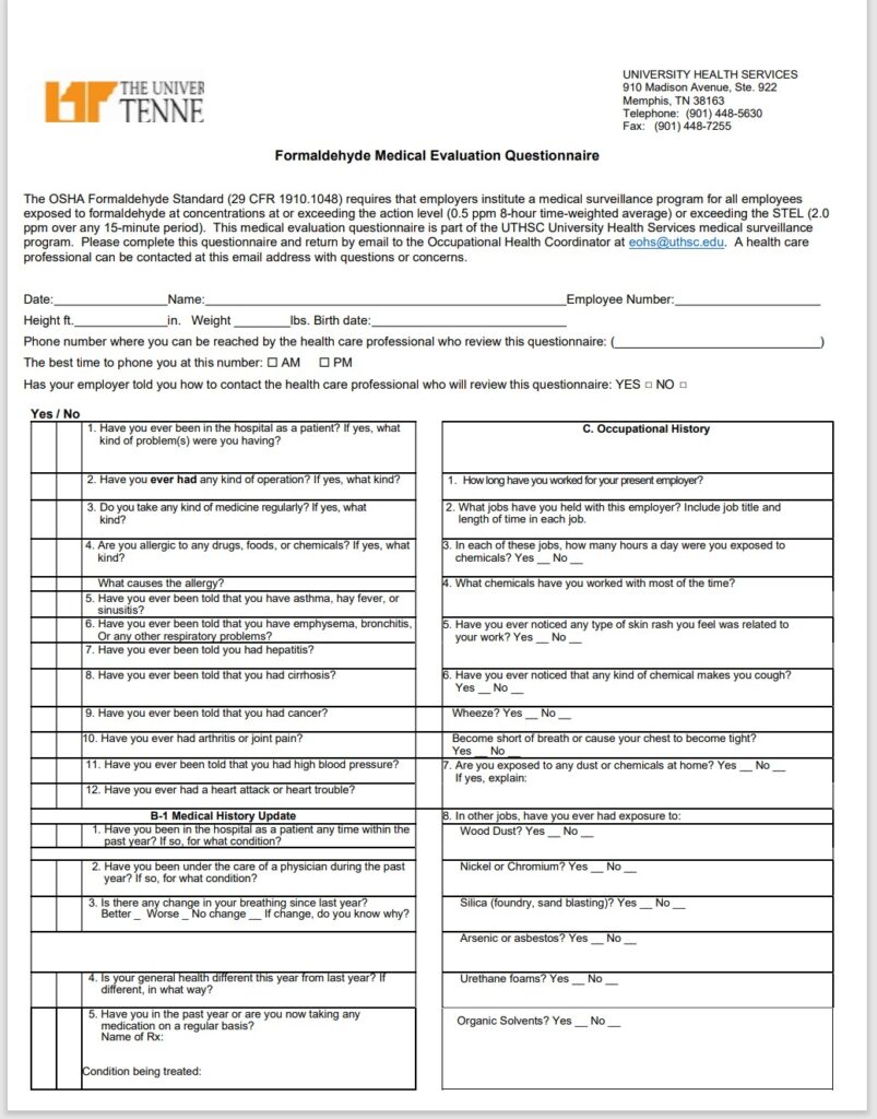 HM5205 - Formaldehyde Exposure - UT System Policies